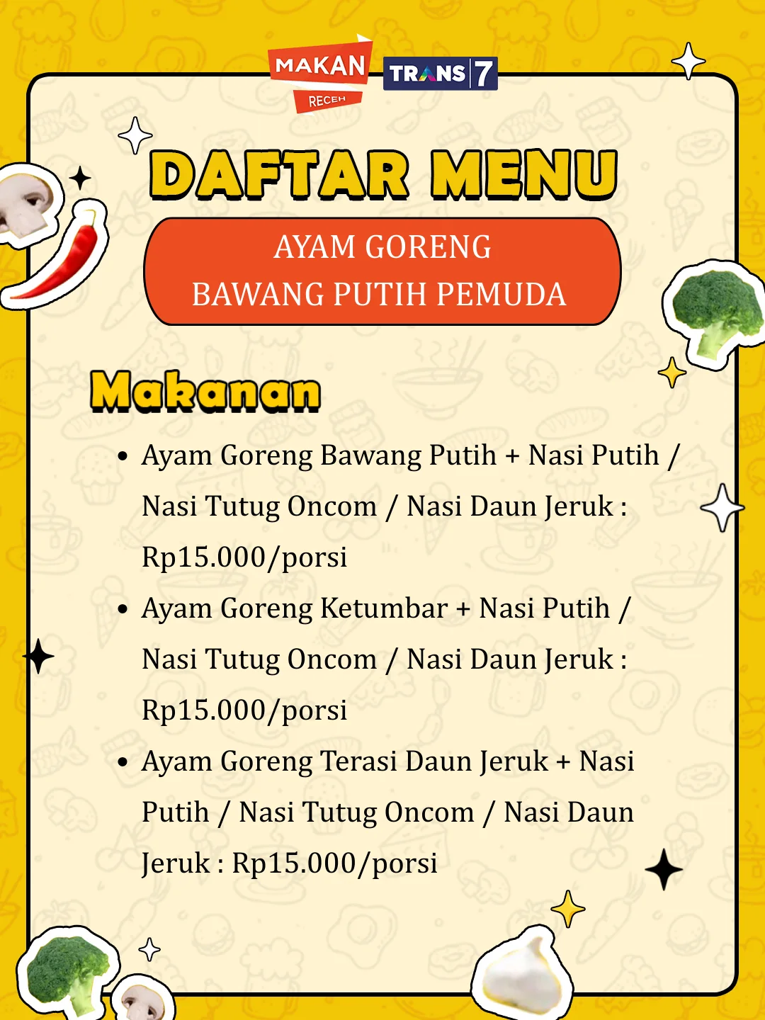Menu Ayam Goreng Bawang Putih Pemuda