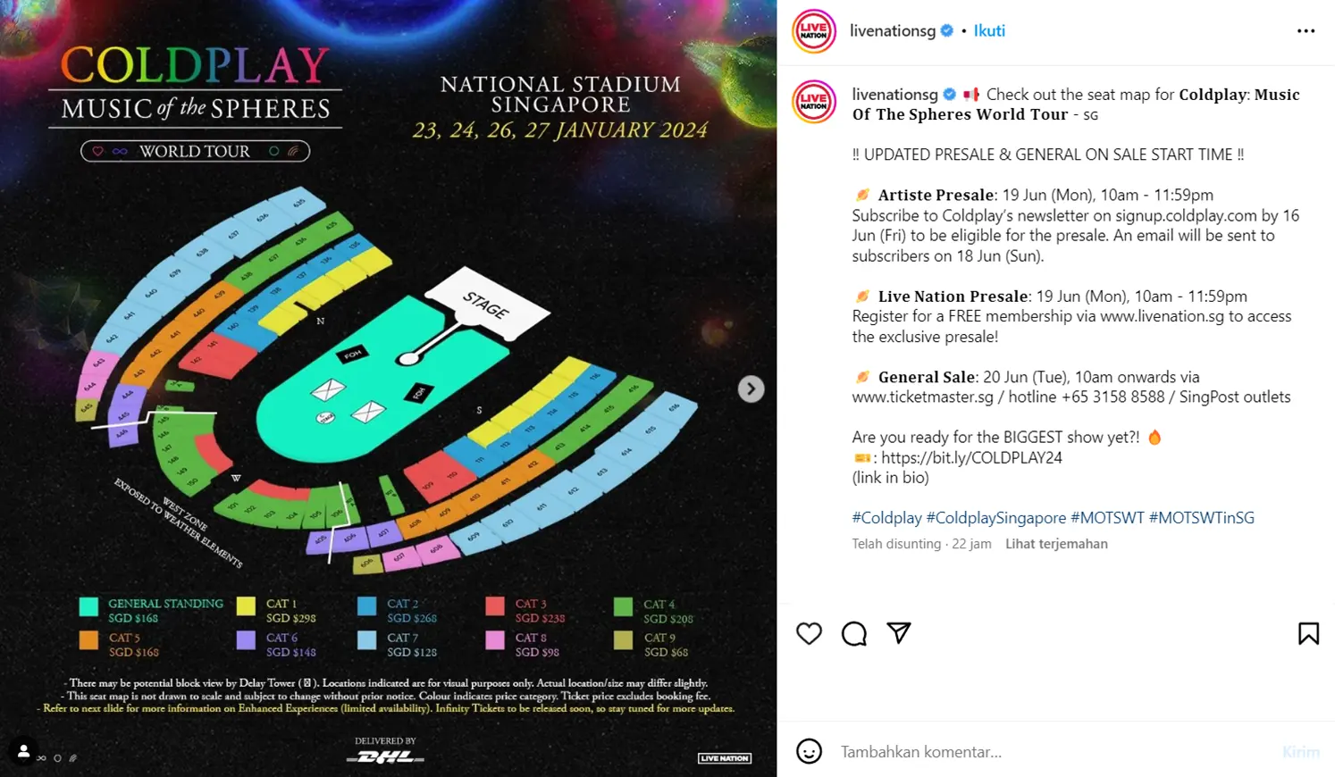 Seat map Coldplay: Music Of The Spheres World Tour - Singapore